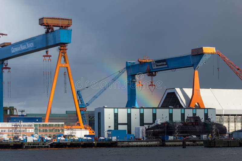 Rainbow Over the Kiel Shipyard after a Rain Shower Editorial Stock ...