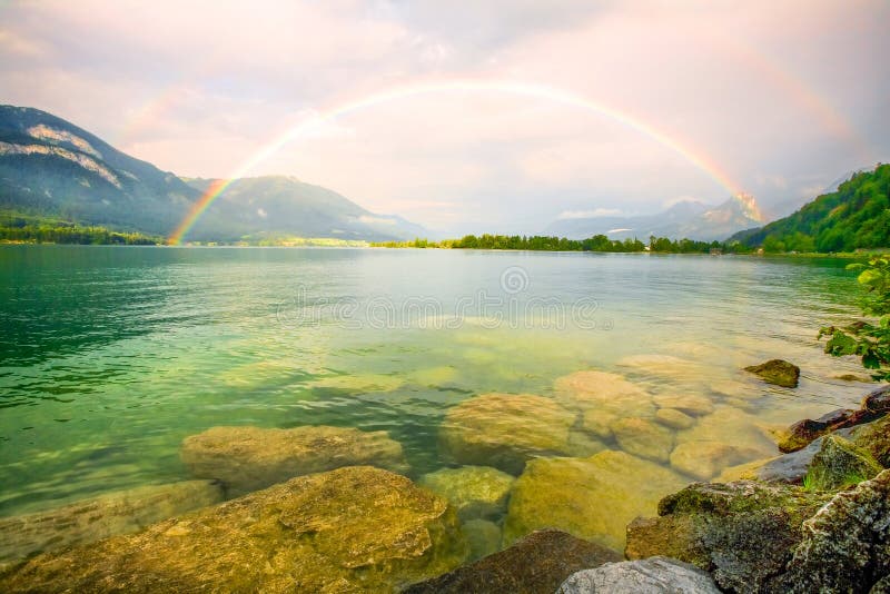 Rainbow Over the Lake stock photo. Image of weather, landscape - 61381904