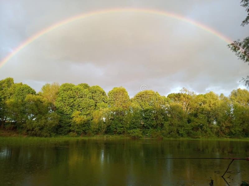 Rainbow Over the Lake in the Evening Stock Photo - Image of morning ...