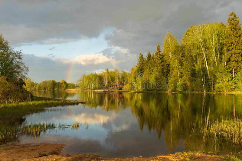 Rainbow Over the Lake after the Rain Stock Image - Image of colorful ...