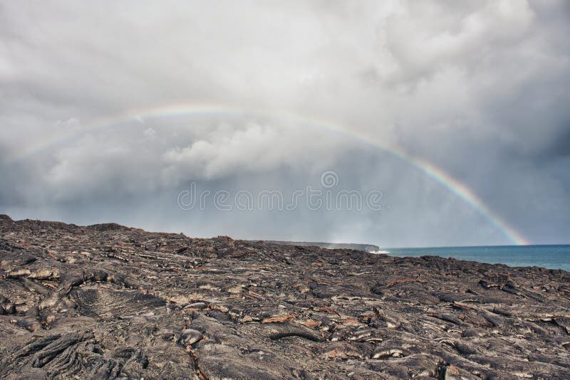 Rainbow Over Lava Flow from Erupting Volcano Stock Image - Image of ...
