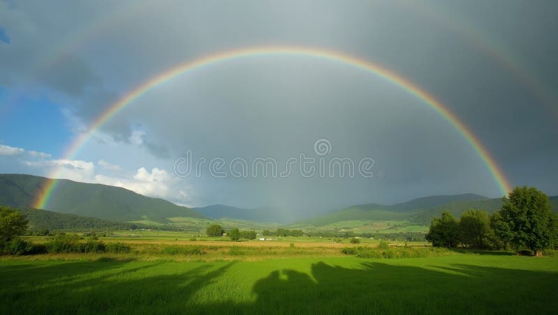 Rainbow Over Lush Valley Symbol of Hope and Renewal Stock Illustration ...
