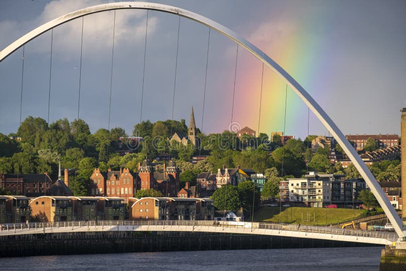 Rainbow Over Millennium Bridge Newcastle Editorial Photography - Image ...