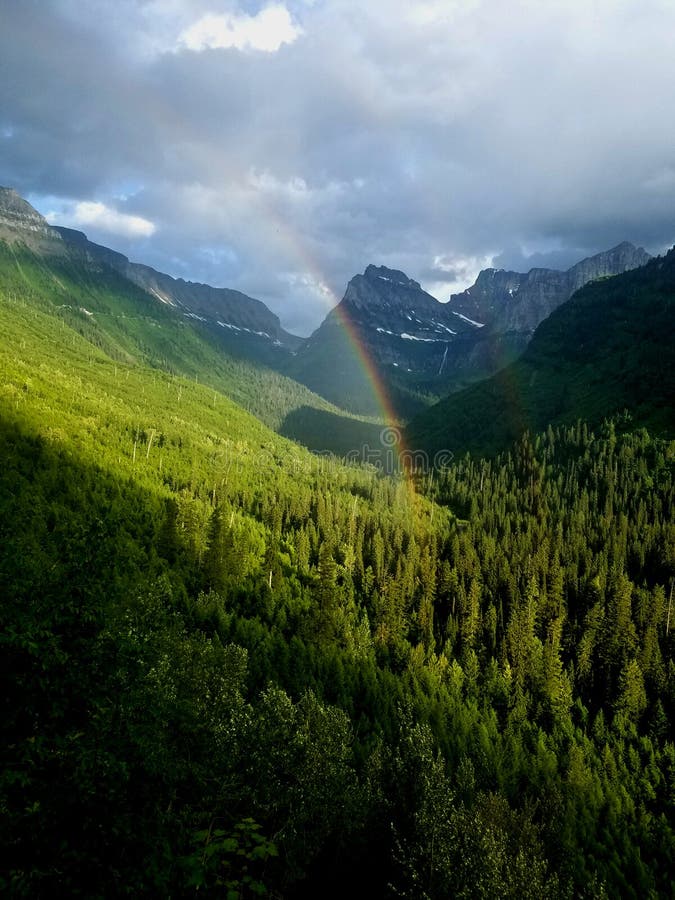 Rainbow Over Mount Oberlin, Glacier National Park Stock Image - Image ...