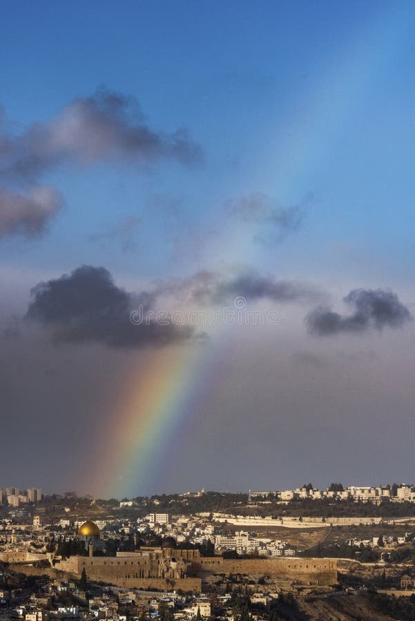 Rainbow Over the Old City of Jerusalem Stock Photo - Image of city ...