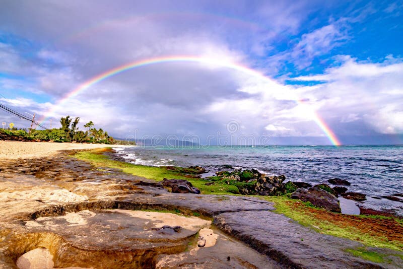 Rainbow Over the Popular Surfing Place Sunset Beach , Oahu, Hawaii ...