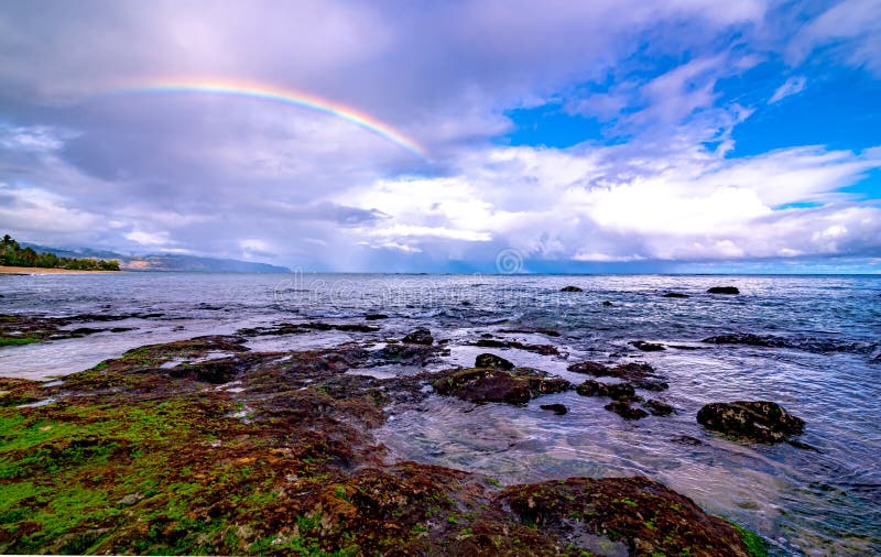 Rainbow Over the Popular Surfing Place Sunset Beach , Oahu, Hawaii ...
