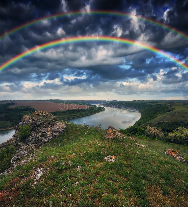 Colorful Rainbow Over River Canyon Stock Photo - Image of amazing ...