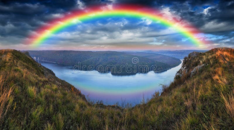 Rainbow Over the River. Dnister River Canyon Stock Image - Image of ...