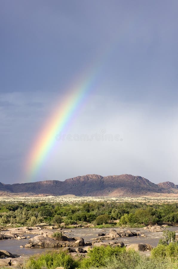 Desert Landscape: Double Rainbow Over Mountains Stock Image - Image of ...