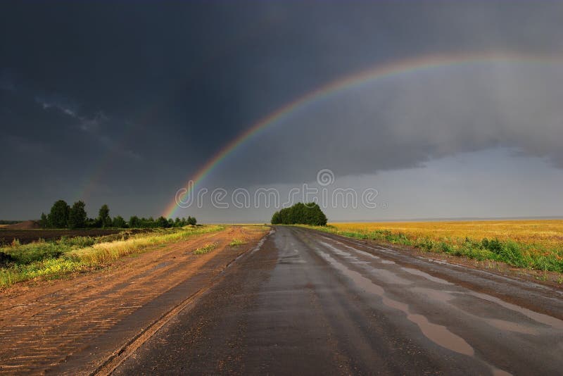 Rainbow over road stock image. Image of dusk, prospect - 1285365