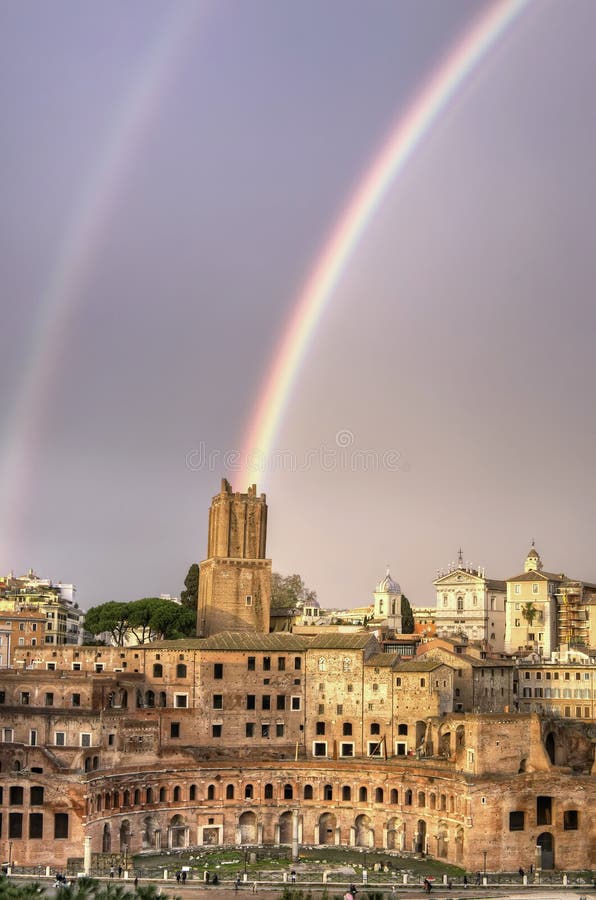 Rainbow over Rome stock photo. Image of markets, forums - 59552014