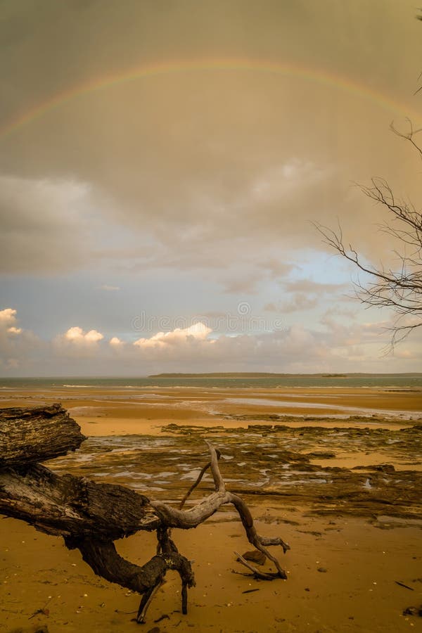 Rainbow Over the Sea in Fraser Island in Australia Stock Photo - Image ...