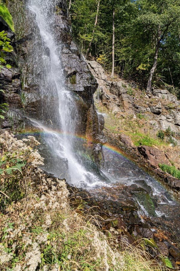 A Rainbow Over the Stream of a Waterfall Stock Image - Image of cascade ...