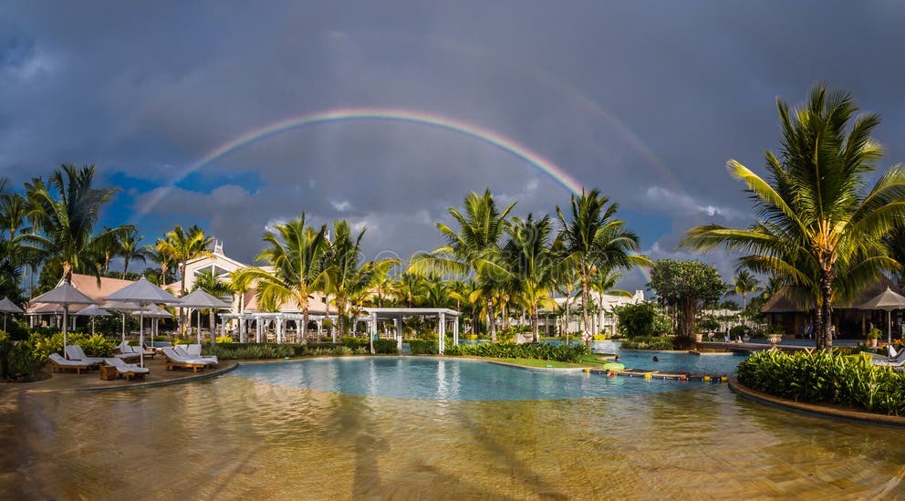 Rainbow Over Sugar Beach Mauritius Stock Image - Image of sand, holiday ...