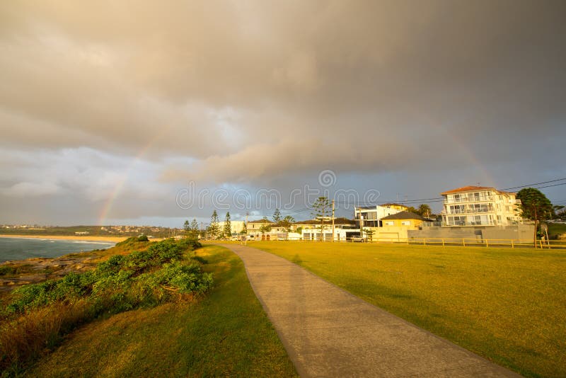 Rainbow over Sydney city stock image. Image of beauty - 69662383