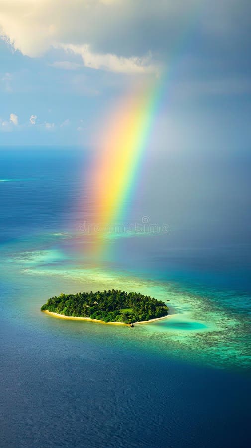 Rainbow Over Tropical Island. Stock Image - Image of exotic, tree ...