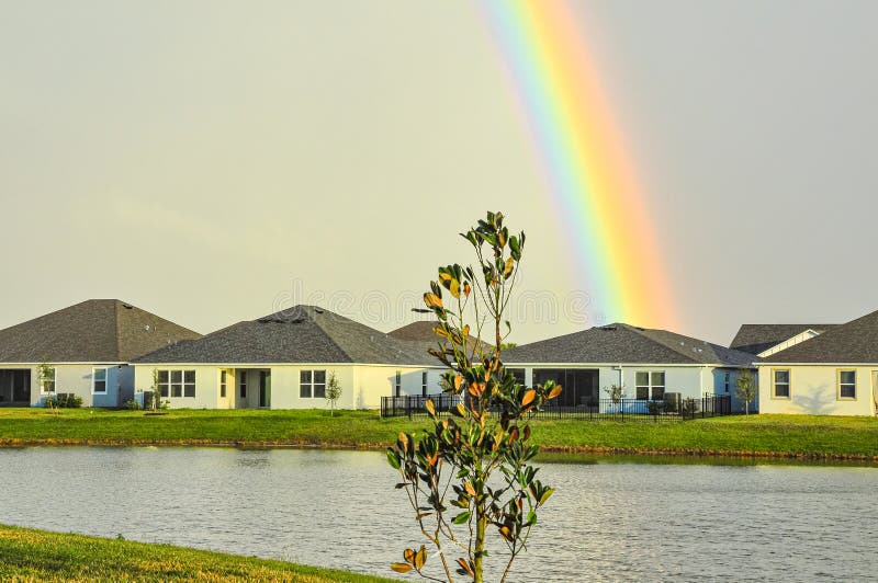 Rainbow, Over Tropical Location after a Rainstorm Stock Image - Image ...