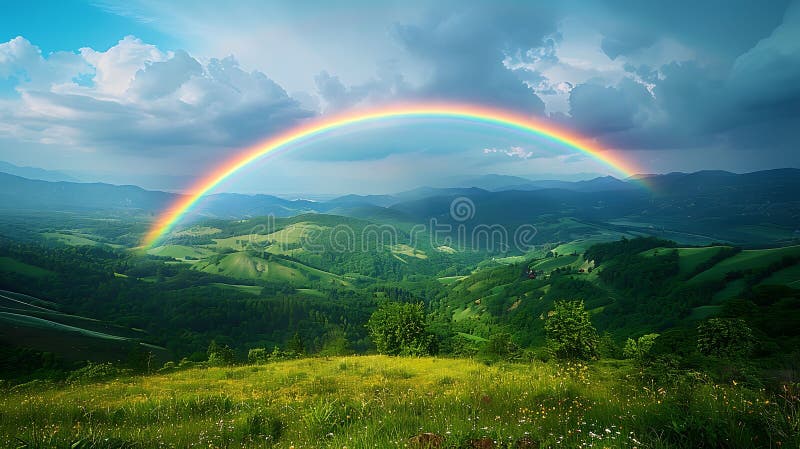 Rainbow Over Valley stock illustration. Illustration of summer - 333881326