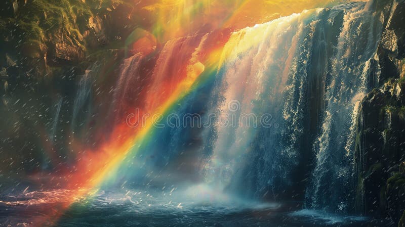 Rainbow over a waterfall stock illustration. Illustration of tour ...