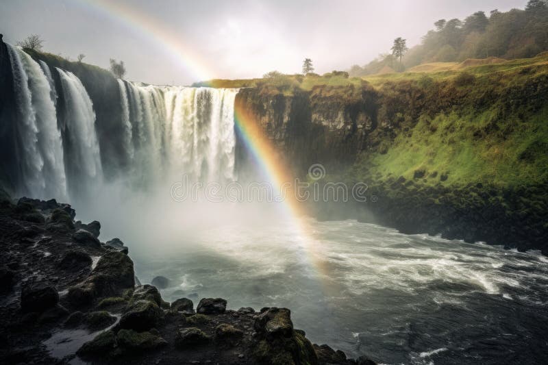 A Rainbow Over a Waterfall with a Rainbow in the Sky. Generative AI ...