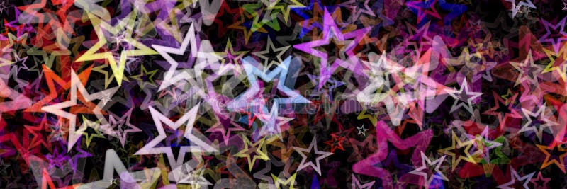 Rainbow Overlapping Stars on Black Background Stock Illustration ...