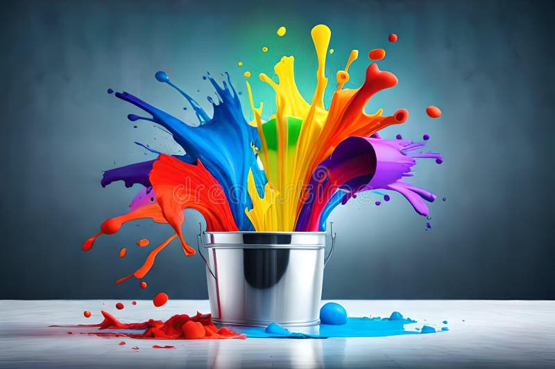 Rainbow Paint Bucket. Colorful Color Splash. Ai Generated Stock ...