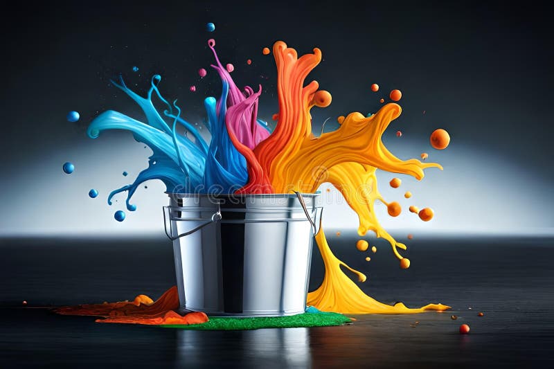 Rainbow Paint Bucket. Colorful Color Splash. Ai Generated Stock ...