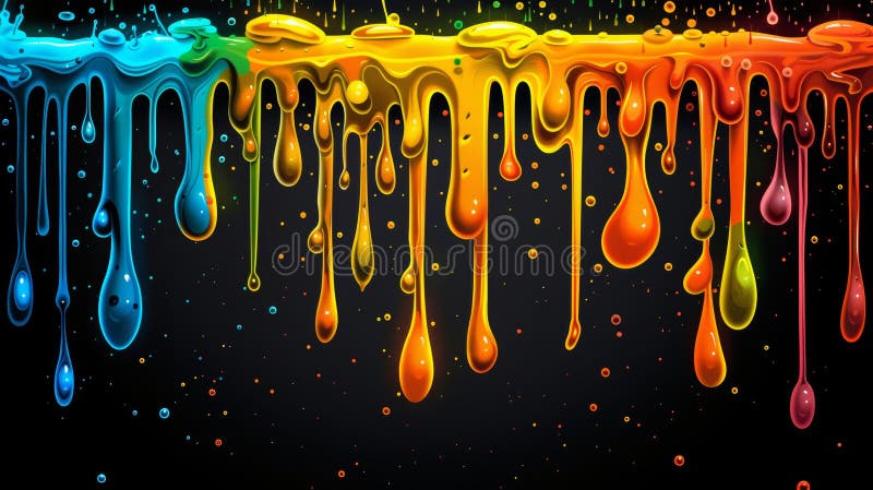 Rainbow Paint Dripping Down on a Black Background, Abstract Colorful Background with Dripping ...