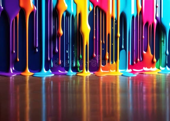 Rainbow Paint Dripping Down Dark Blue Wall. Background, Texture Stock ...