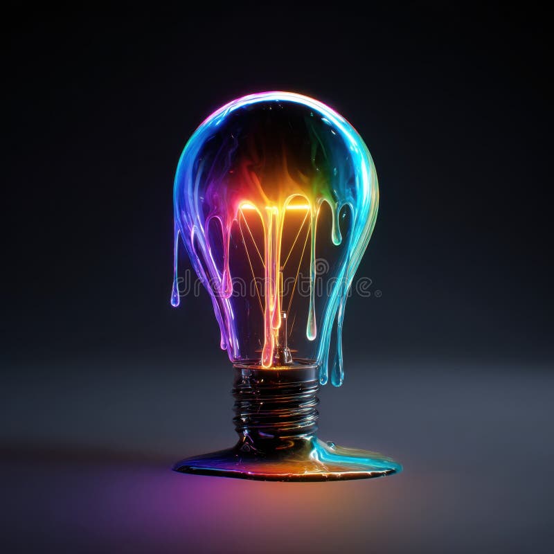 Rainbow Paint Dripping from Illuminated Light Bulb, Creative ...