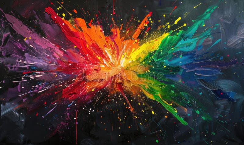 Rainbow Paint Explosion, Colorful Bursts Against a Black Canvas Stock ...