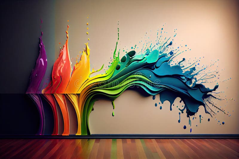A Rainbow Paint Splash on a Wall, with a Variety of Different Colors in ...