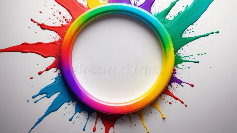 Rainbow Paint Splashes Form a Circular Frame on a White Background ...