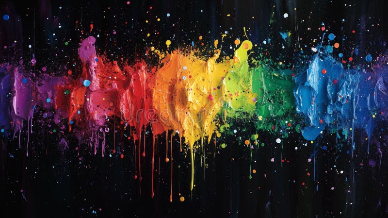 Rainbow Paint Splatter Abstract Art on Black Background AI-generated ...