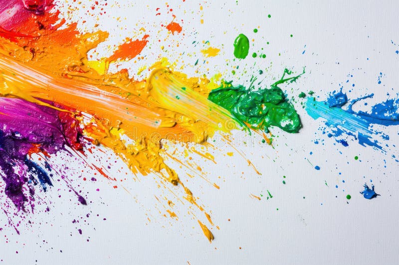 Rainbow Paint Splatters on Canvas Create Joyful and Vibrant Scene ...