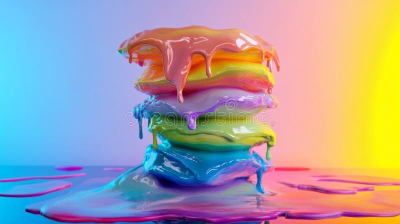Rainbow Paint Stack Dripping on Colorful Background Stock Illustration ...