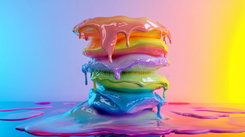 Rainbow Paint Stack Dripping on Colorful Background Stock Illustration ...