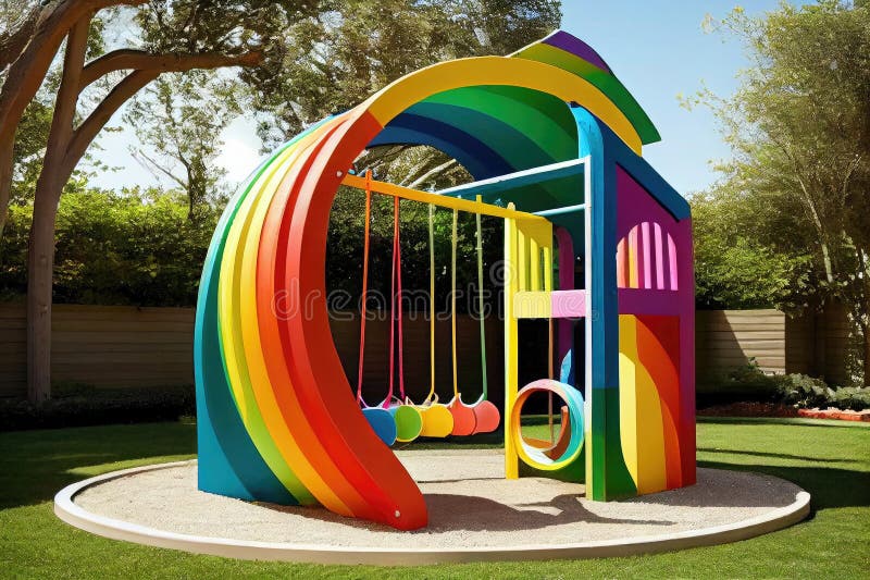 A Rainbow-painted Backyard Play Area, Complete with a Climbing ...