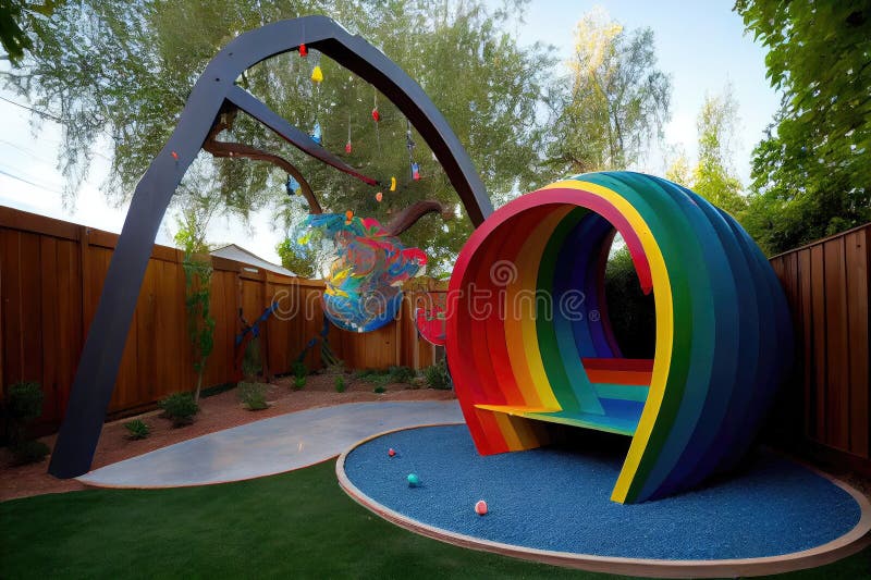 A Rainbow-painted Backyard Play Area, Complete with a Climbing ...