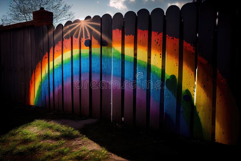 A Rainbow Painted on a Fence, with the Sun Shining Behind it, Creating ...