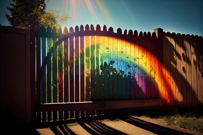 A Rainbow Painted on a Fence, with the Sun Shining Behind it, Creating ...