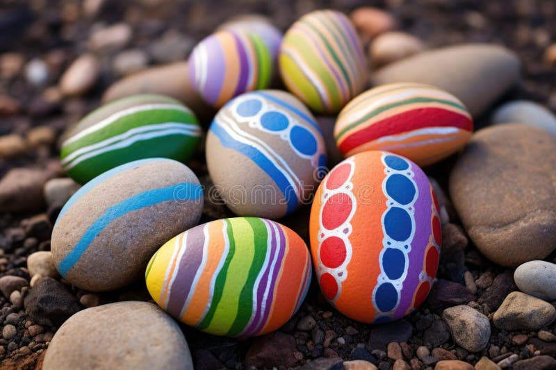 Rainbow Painted Rocks Arranged in a Pattern Outdoors Stock Illustration ...