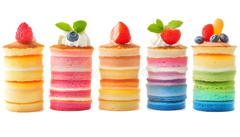 Rainbow Pancake Cake Isolated on White Background. Collection Stock ...