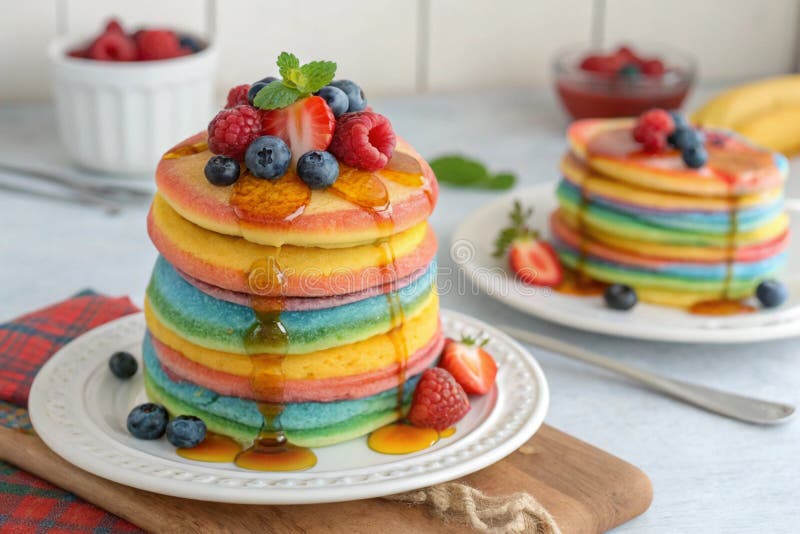Rainbow Pancakes with Fruits and Whipped Cream, AI Generative Food ...