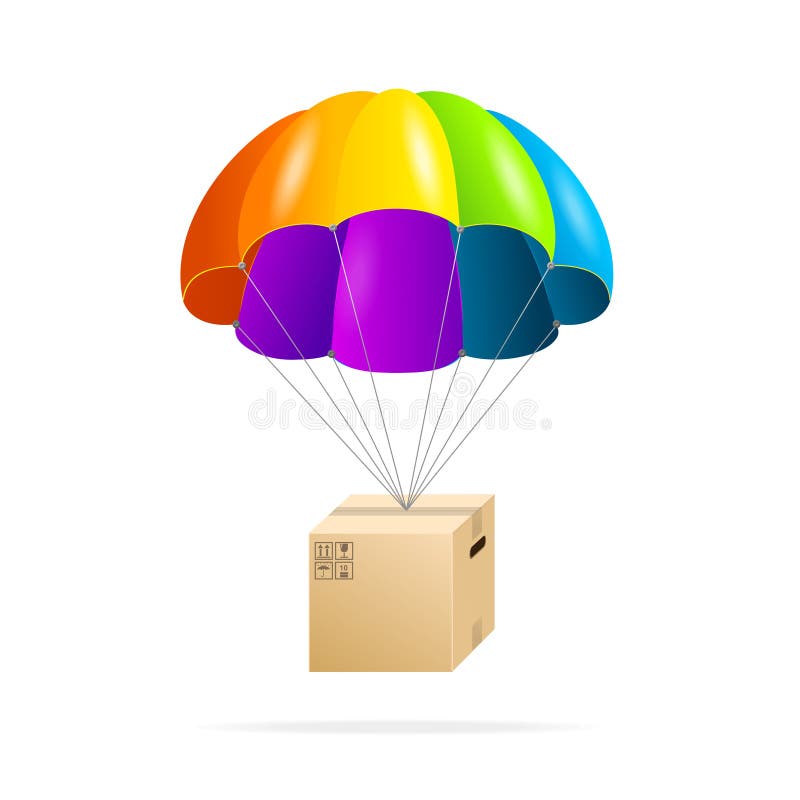 Rainbow Parachute with Cardboard Box on a White Stock Vector ...