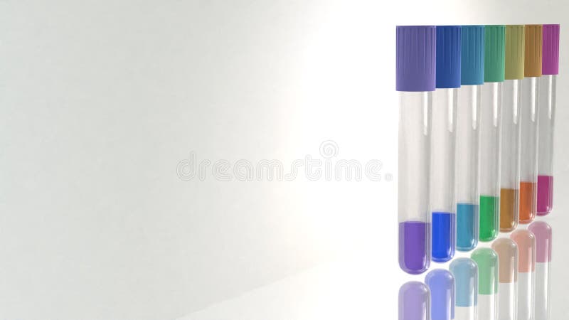 Rainbow Pastel Colored Test Tubes with Cap and Liquid Reflected on the ...