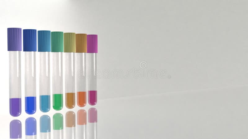 Rainbow Pastel Colored Test Tubes with Cap and Liquid Reflected on the ...