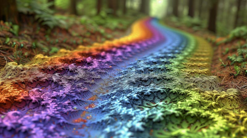 Rainbow Path in Enchanted Forest with Lush Foliage Stock Illustration ...