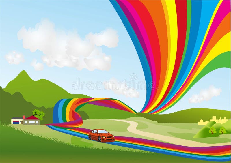 Rainbow path stock illustration. Illustration of clouds - 68688537